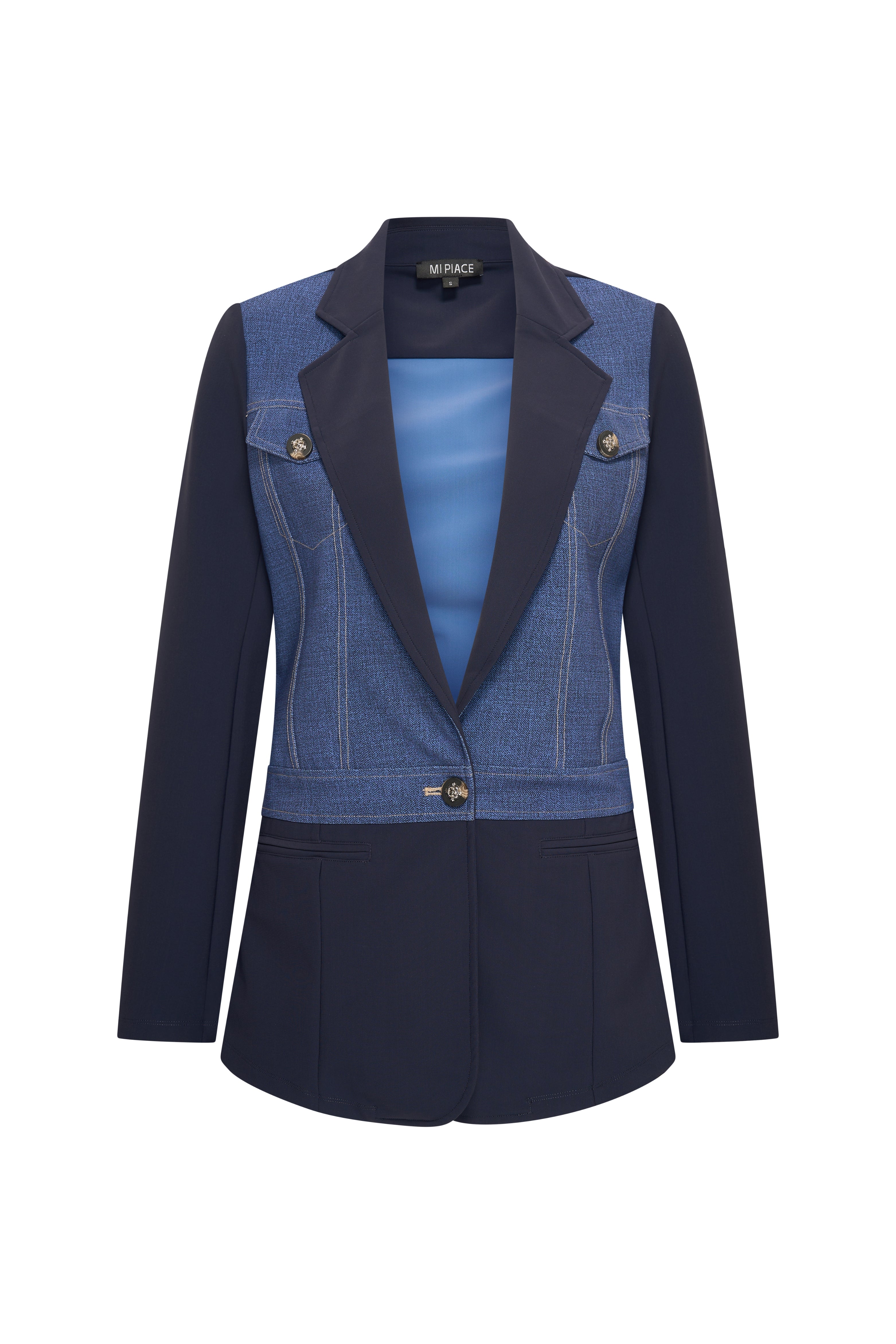 Bonded Travel Blazer Denim Print Dark Blue 202706